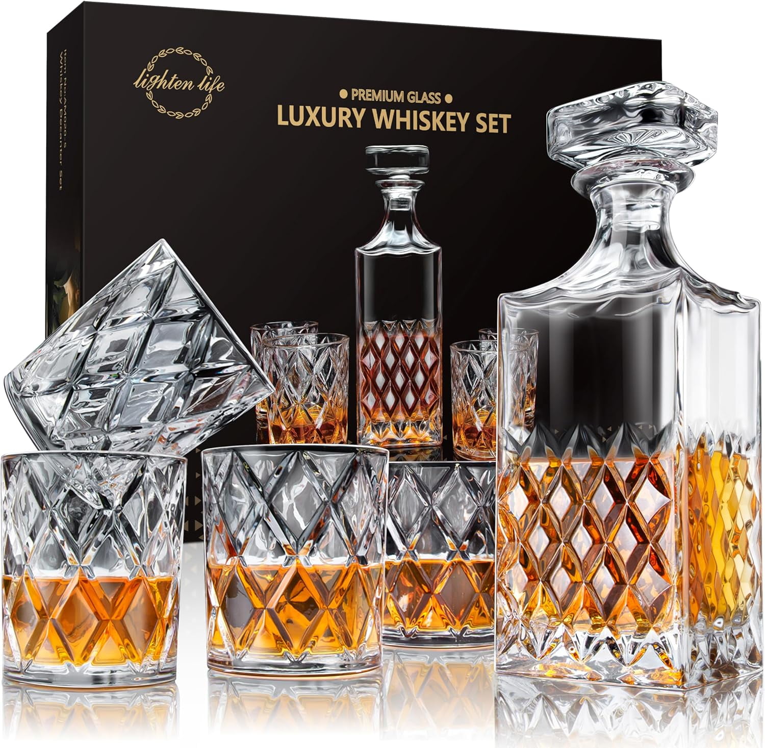 LIGHTEN LIFE Whiskey Decanter Set,Italian Style Decanter Set with 4 ...
