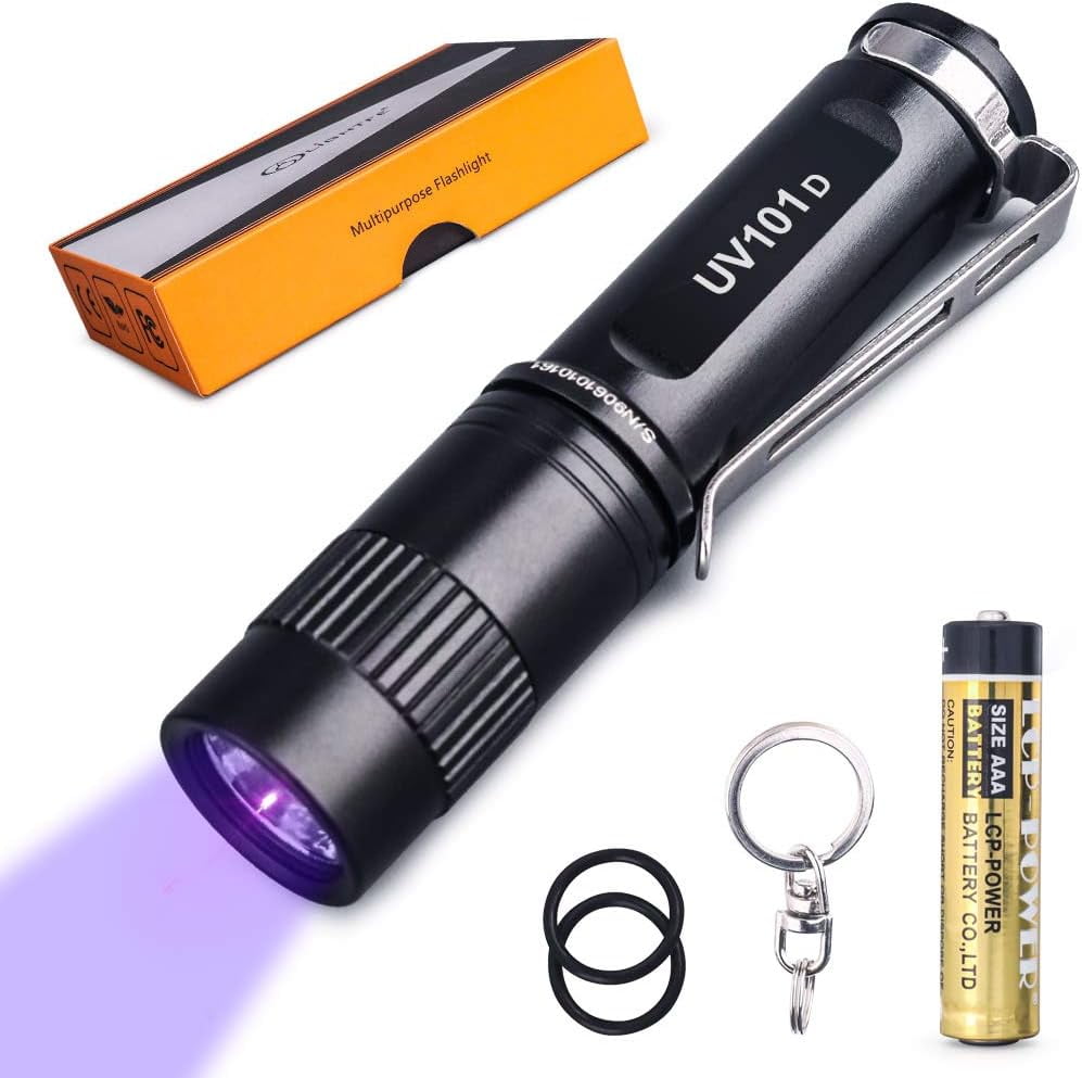 LIGHTFE UV101 365nm Flashlight LED Purple Light Identification Handheld Black UV Torch AAA ...