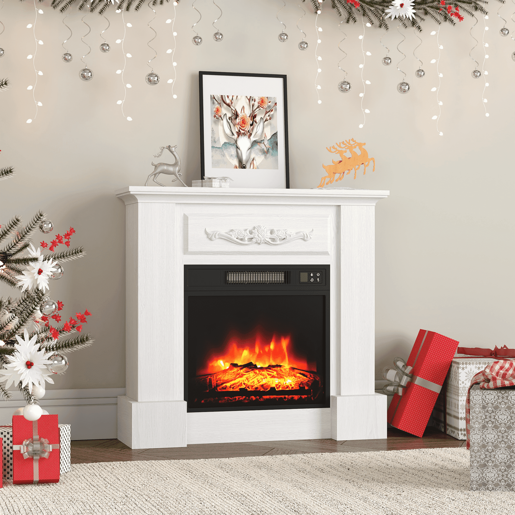 LIGHTINN 32" W Electric Fireplace Mantel with Realistic Flame Effect ...