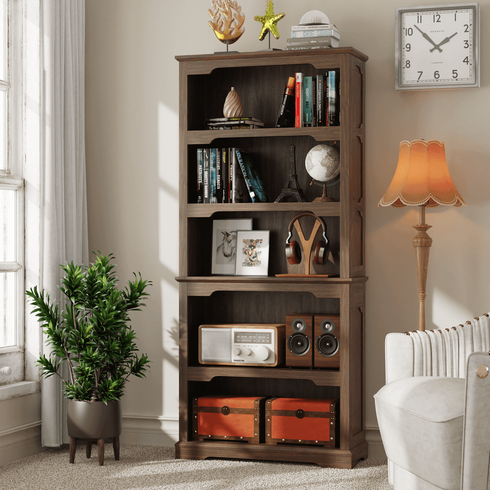 LIGHTINN 5 Shelf Bookcase 70" Tall Standing Bookshelf Large Storage ...
