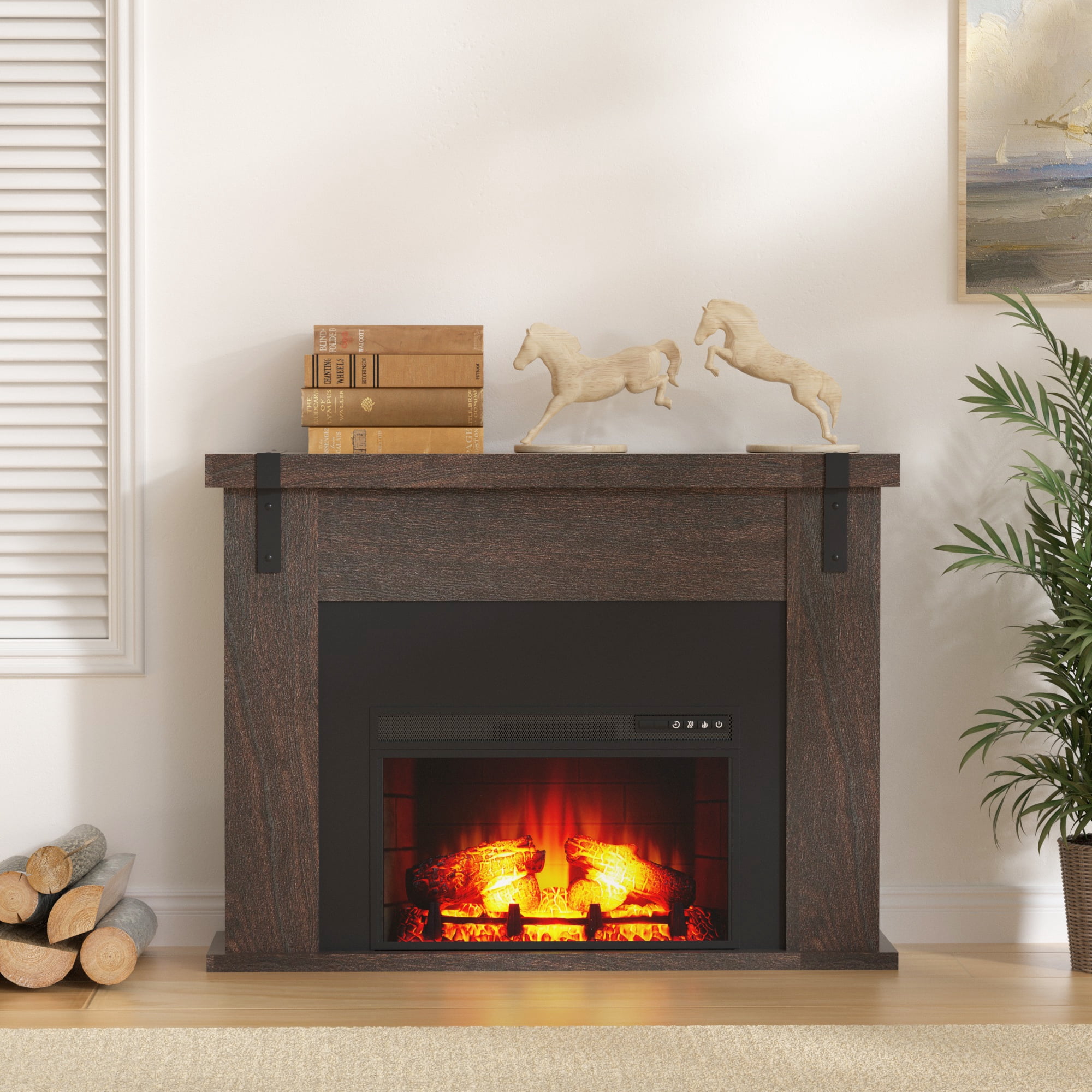LIGHTINN Electric Fireplace with Mantel, Freestanding Heater with ...