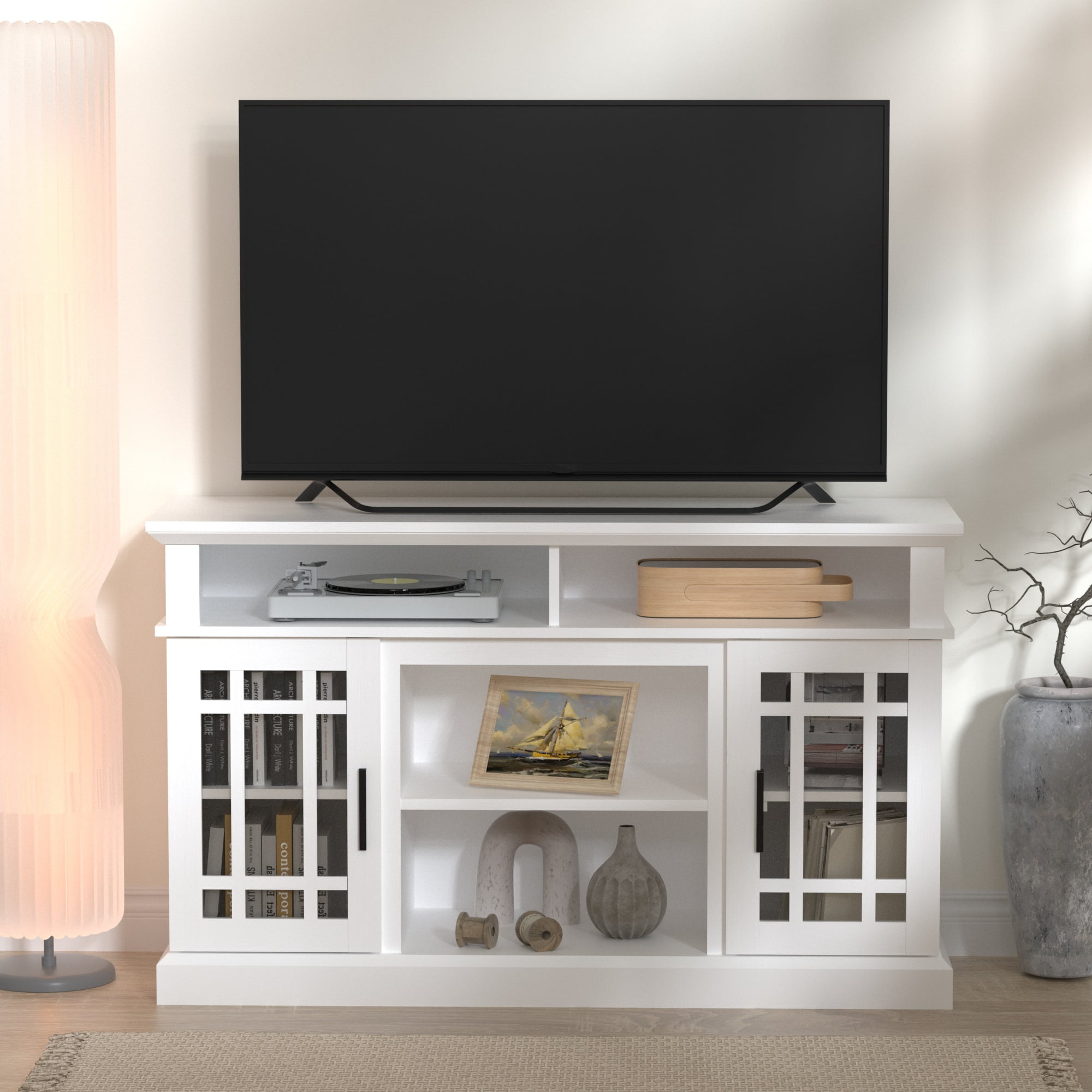 LIGHTINN Farmhouse TV Stand for 55" TV,Entertainment Center with ...