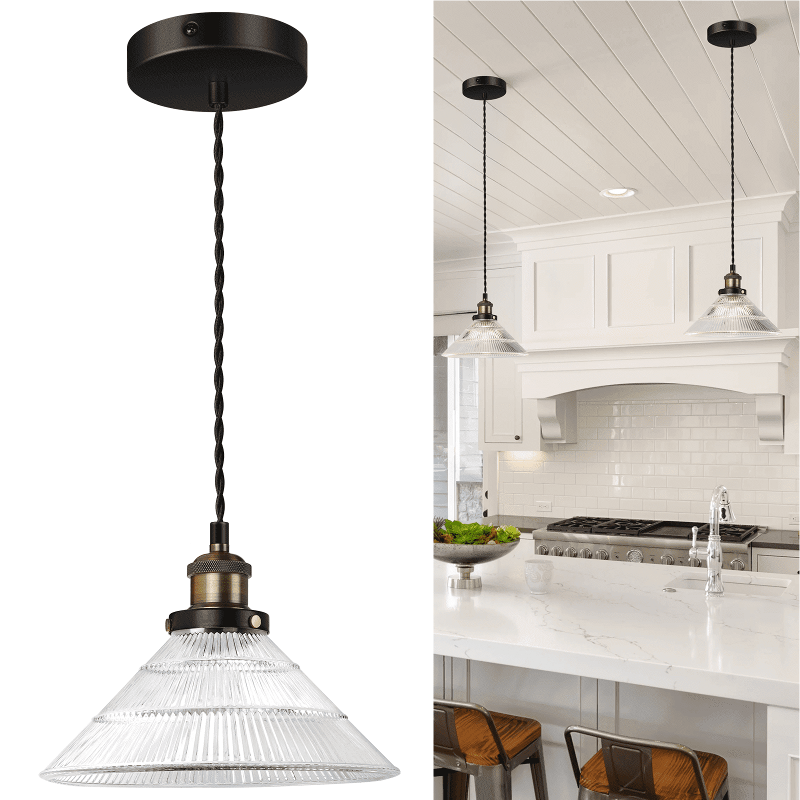 LIGHTINN Pendant Light Kitchen Island Adjustable Hanging Ceiling Light ...