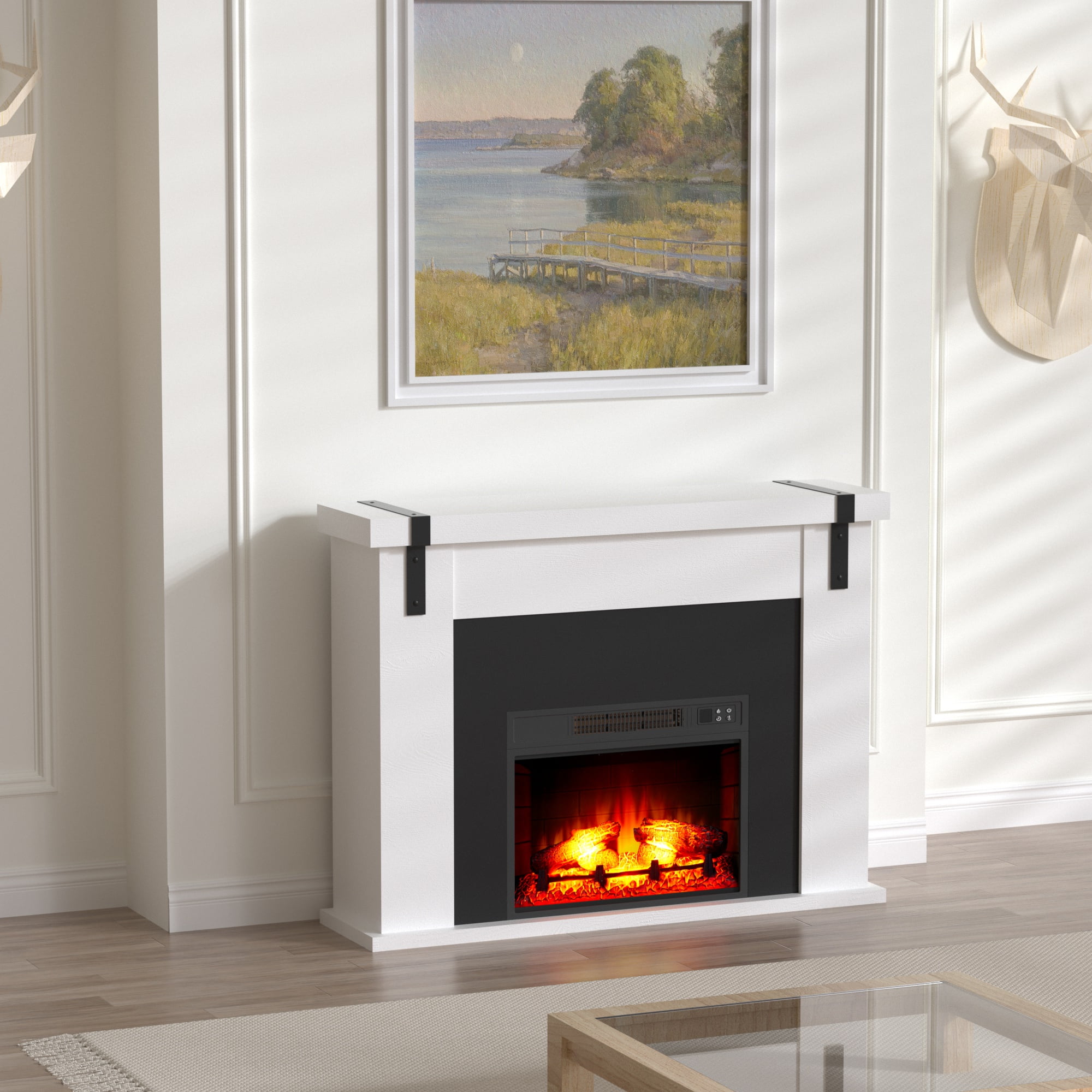 LIGHTINN Electric Fireplace with Mantel, Freestanding Heater with ...