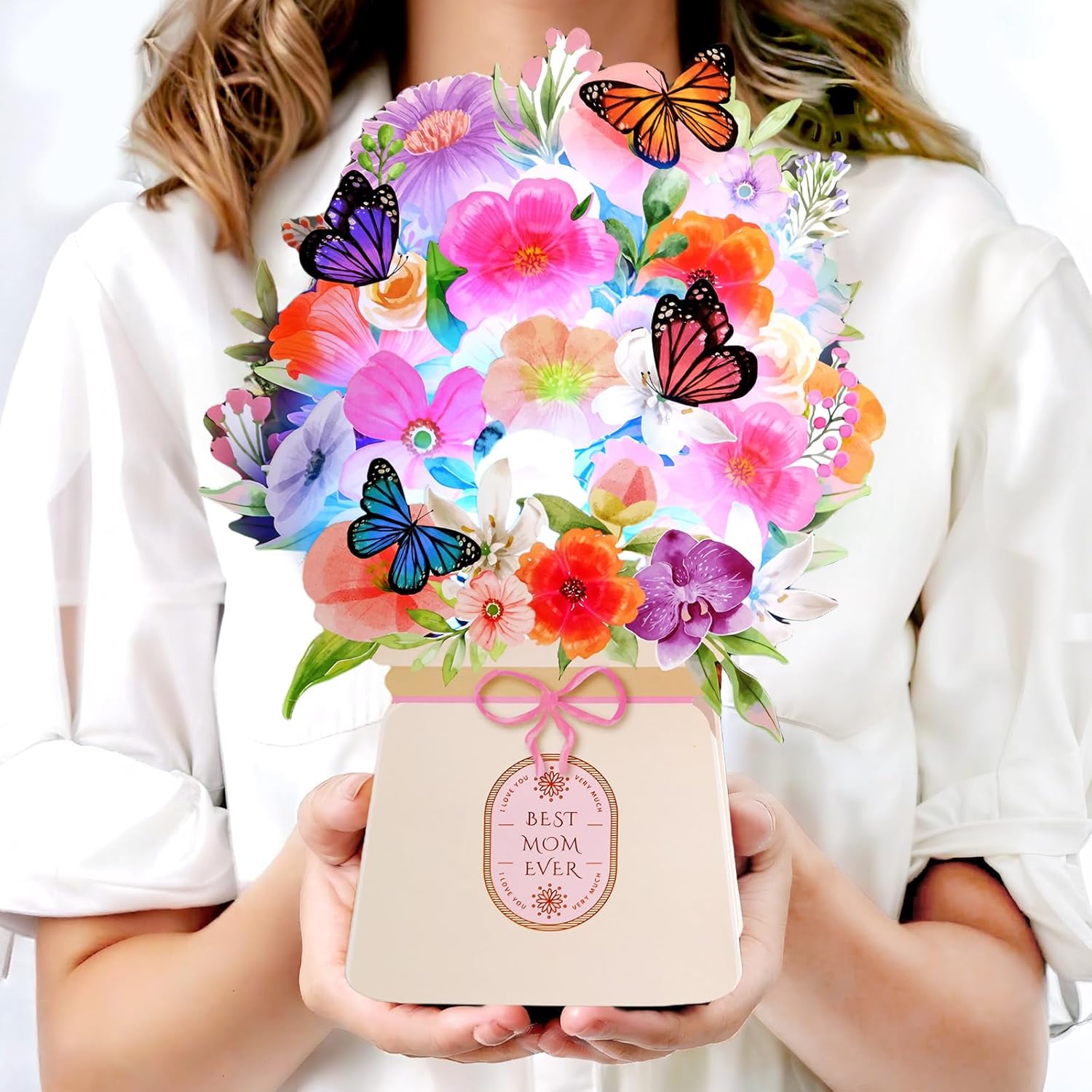 LIGHTS & MUSIC Mothers Day Pop Up Card, Orchid, Lily and Butterflies ...