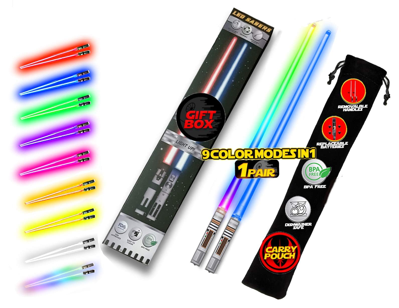 LIGHTSABER CHOPSTICKS LIGHT UP STAR WARS LED Glowing Light Saber Chop ...