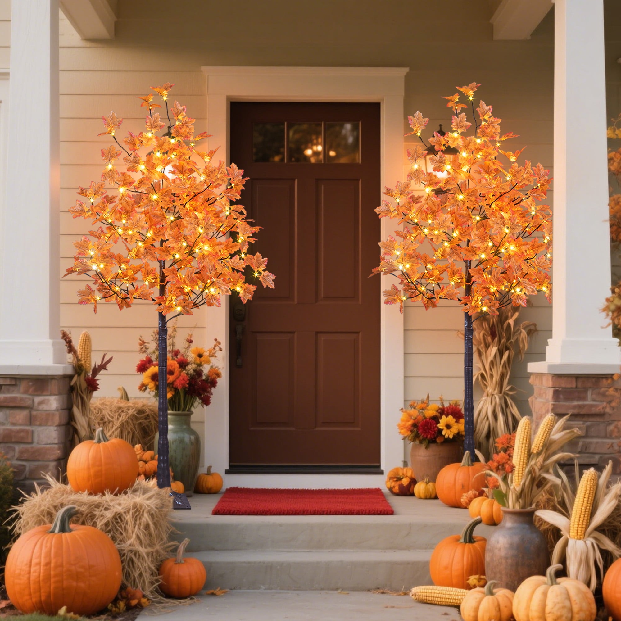 LIGHTSHARE 2PCS 6FT 240LED Artificial Lighted Maple Tree Warm White ...