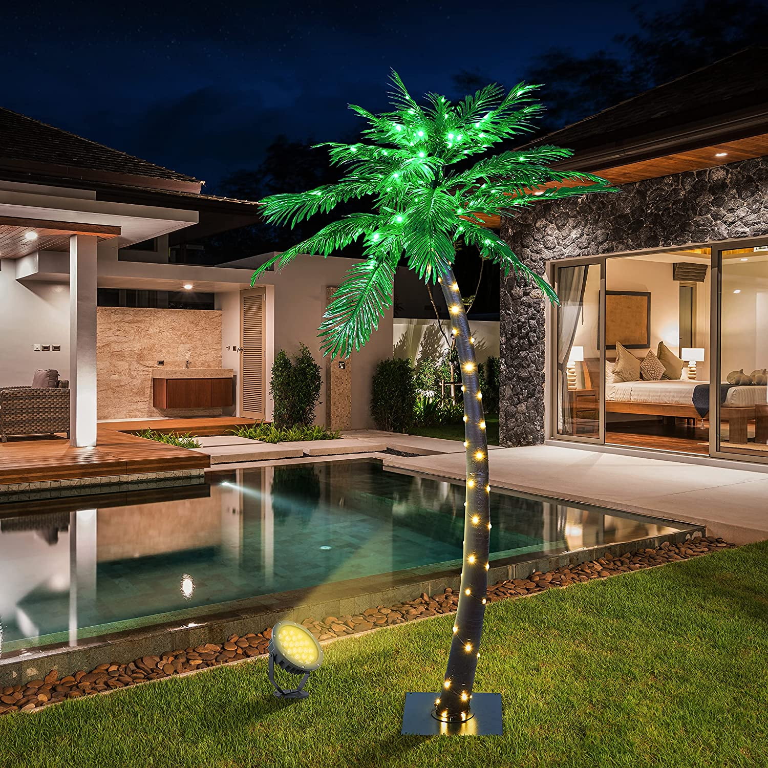LIGHTSHARE Lighted Palm Tree, Green Leaves and Lights - Walmart.com