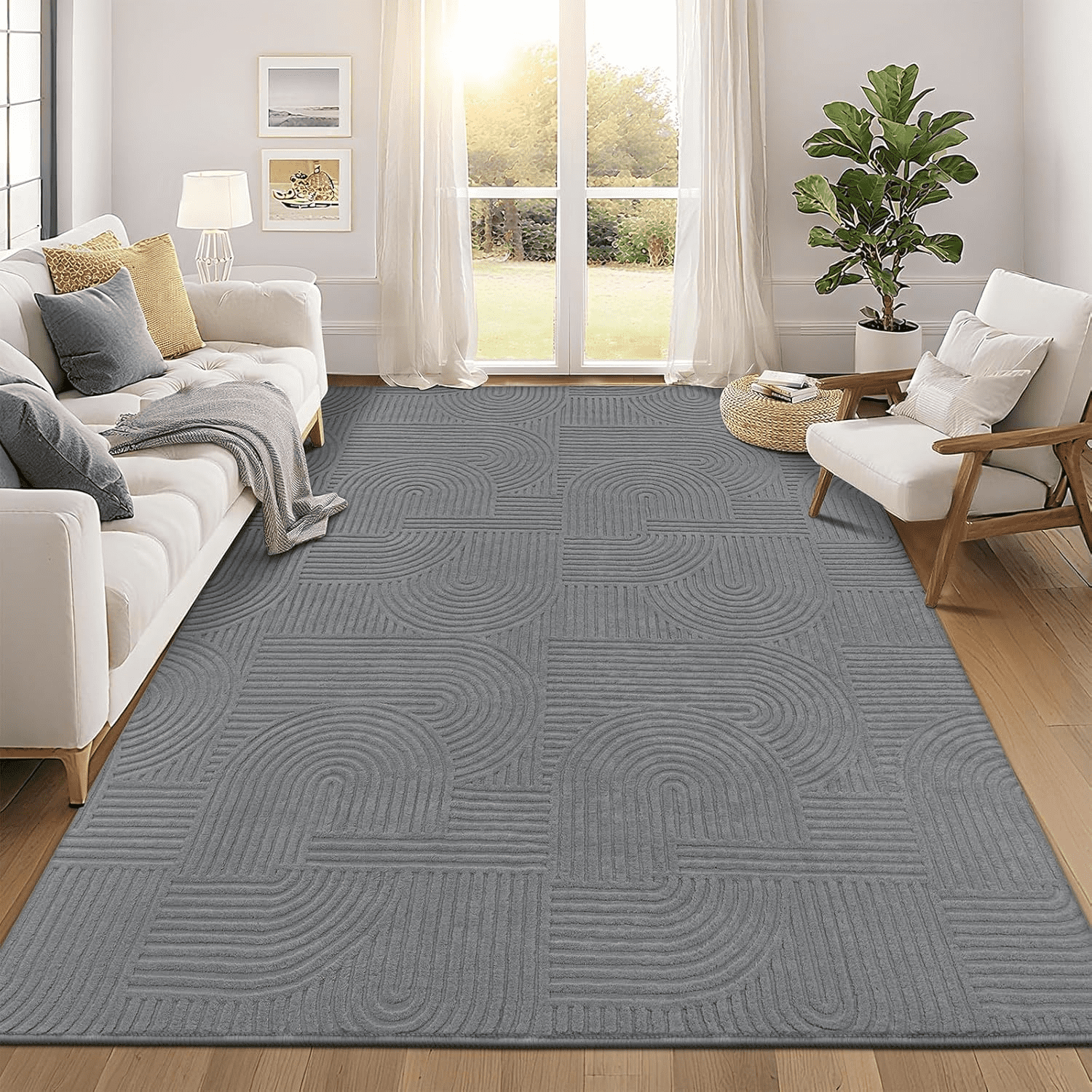 8'x 10' Area Rugs Soft Cozy Fluffy Arch Pattern High-Low Pile Large Non ...