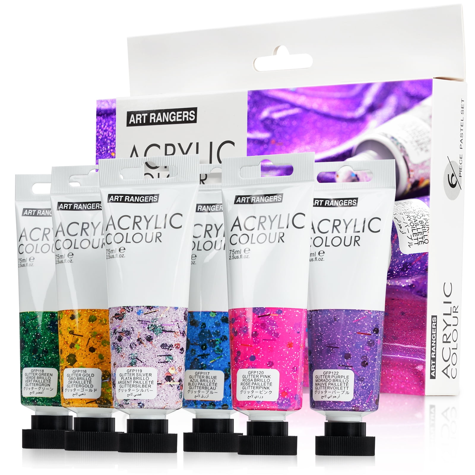 LIGHTWISH Acrylic Paint, Set of 6 Colors, 75 ml Tubes, Rich Pigments ...