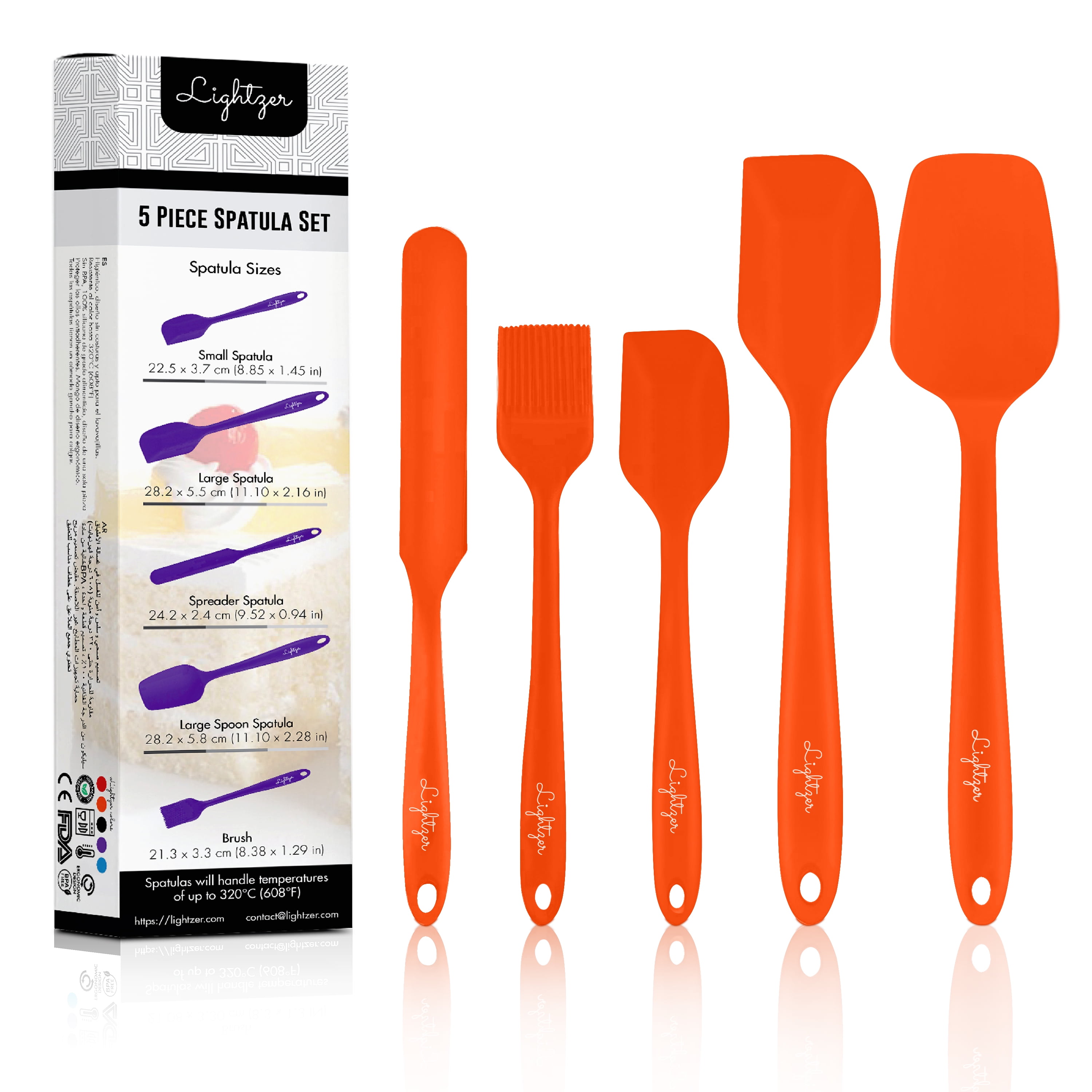 LIGHTZER Silicone Spatula Set Orange Non Stick High Heat Resistant ...