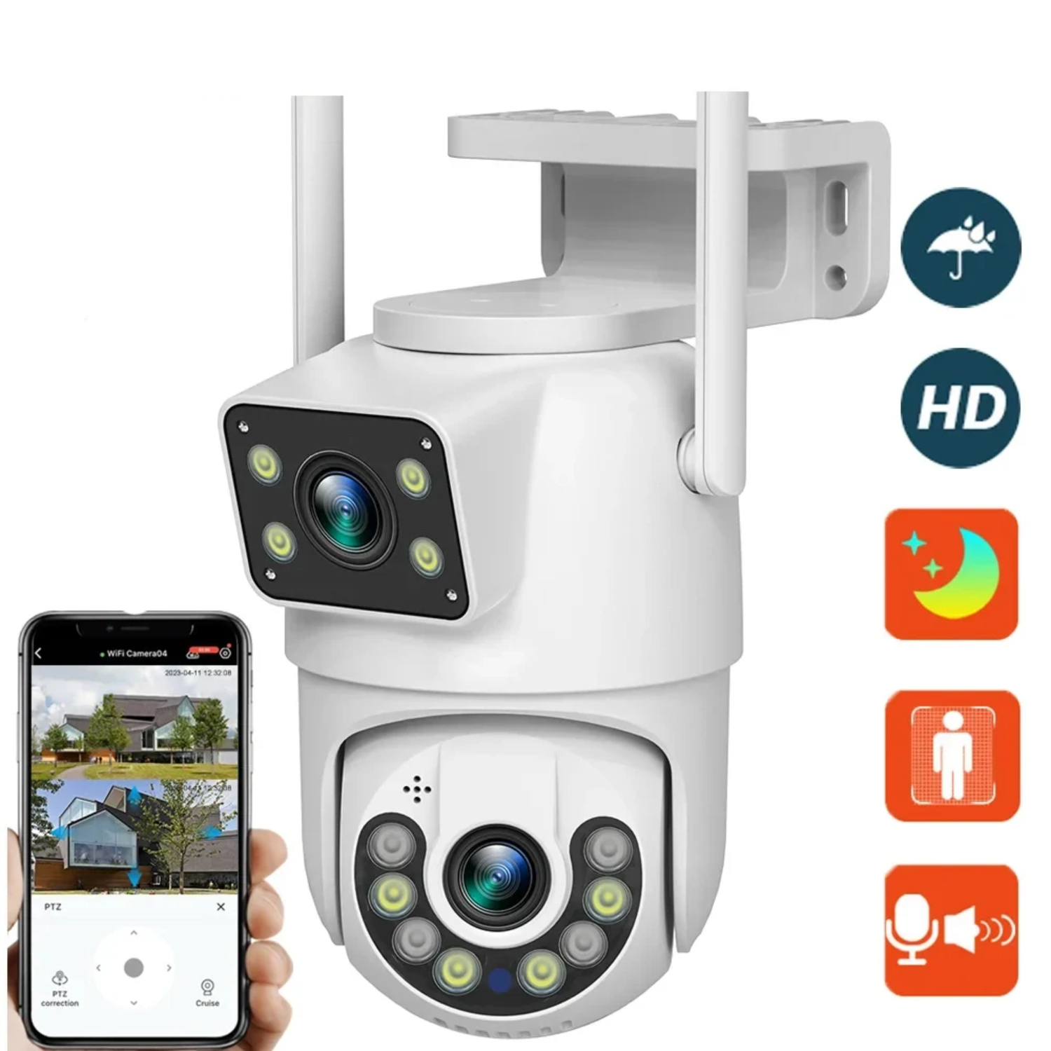 LIGIUJN 4MP Wifi PTZ EU Camera Dual-Lens Video Surveillance IP Camera ...
