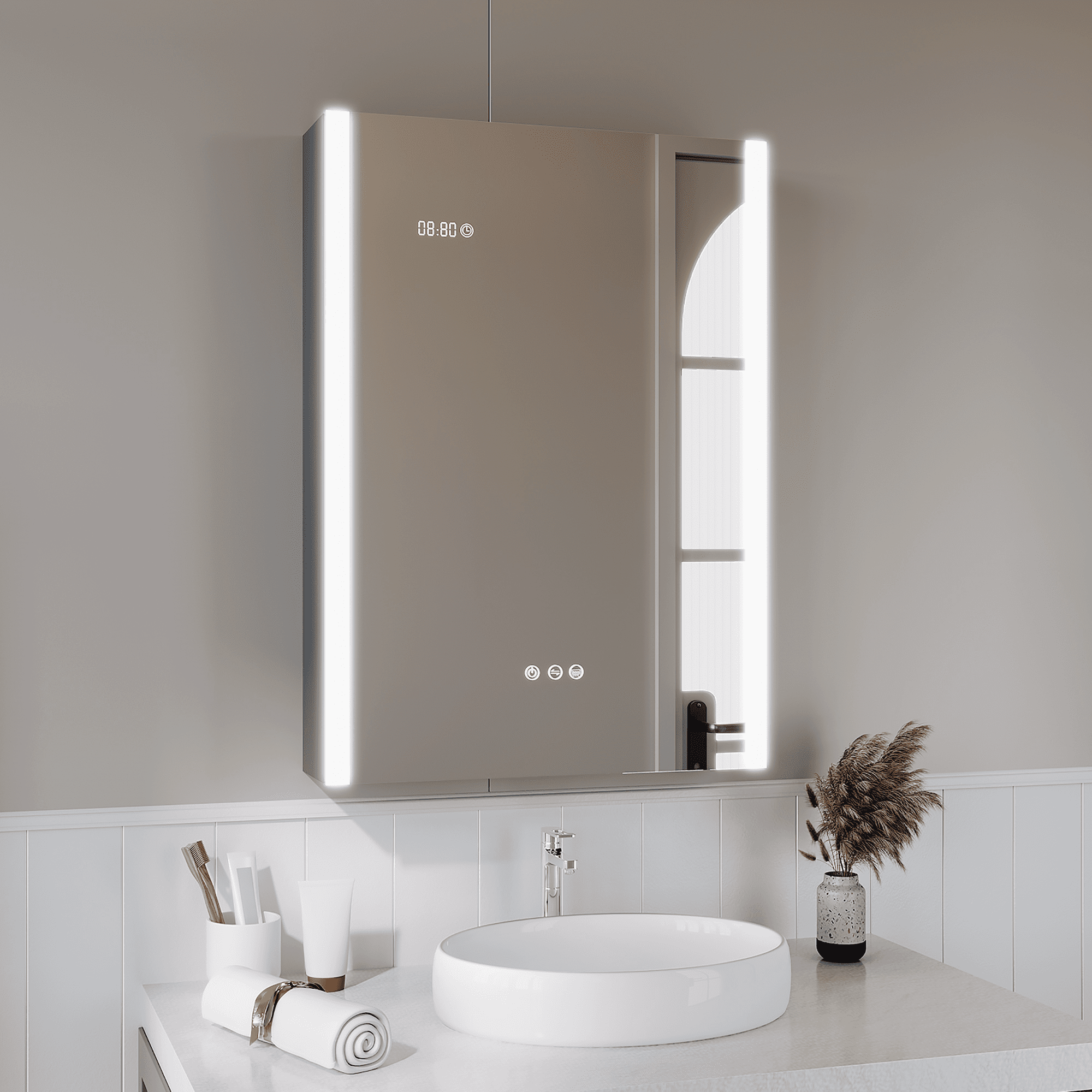 LIGMIRR 20X 28 inch Bathroom Medicine Cabinet with LED Backlit Mirror ...