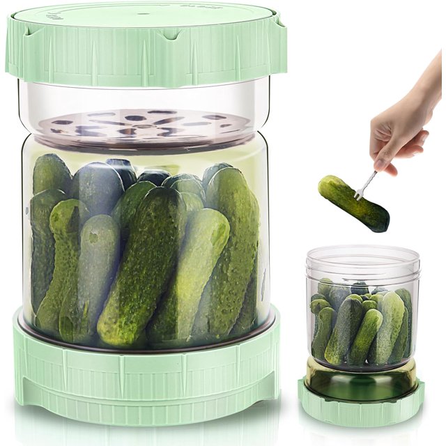 LIIGEMI Green Plastic Pickle Food Storage Jar & Container with Strainer ...