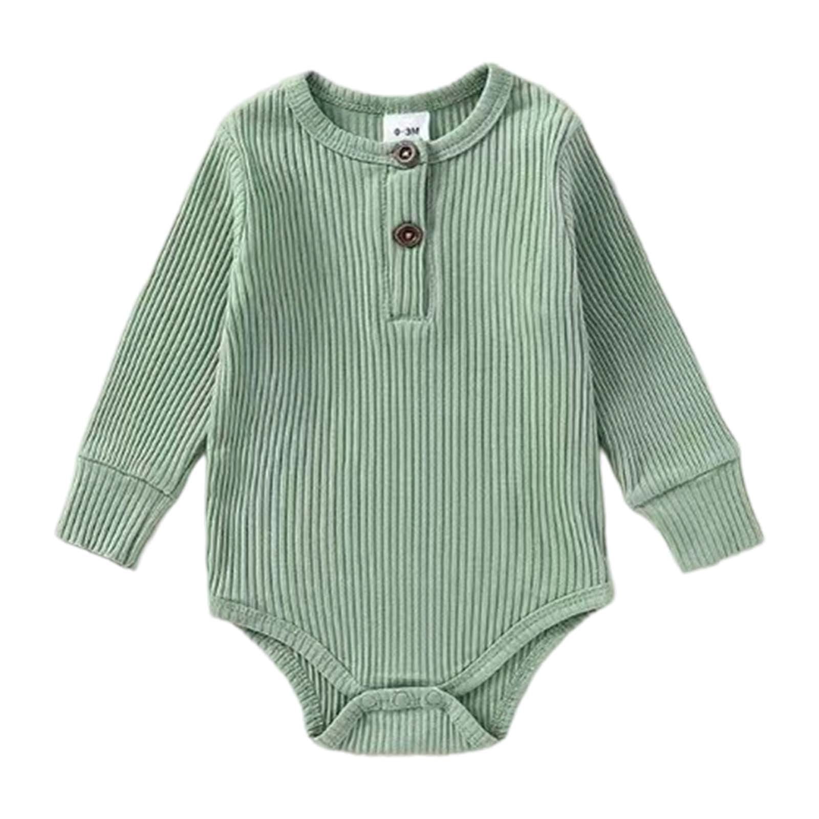 LIIPEE Boys Girls Onesie Solid Color Ribbed Long Sleeve Round Neck ...