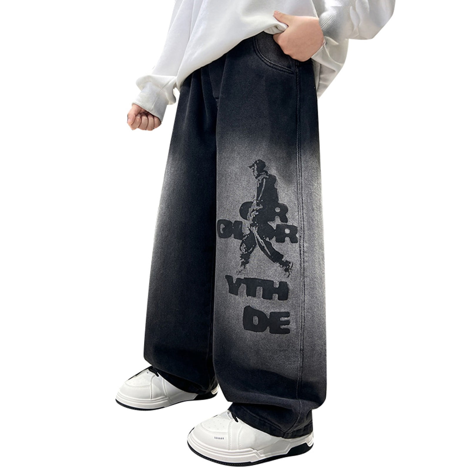 LIIPEE Boys Jean Pants Baggy Cartoon Graphic Printed Elastic Waist ...