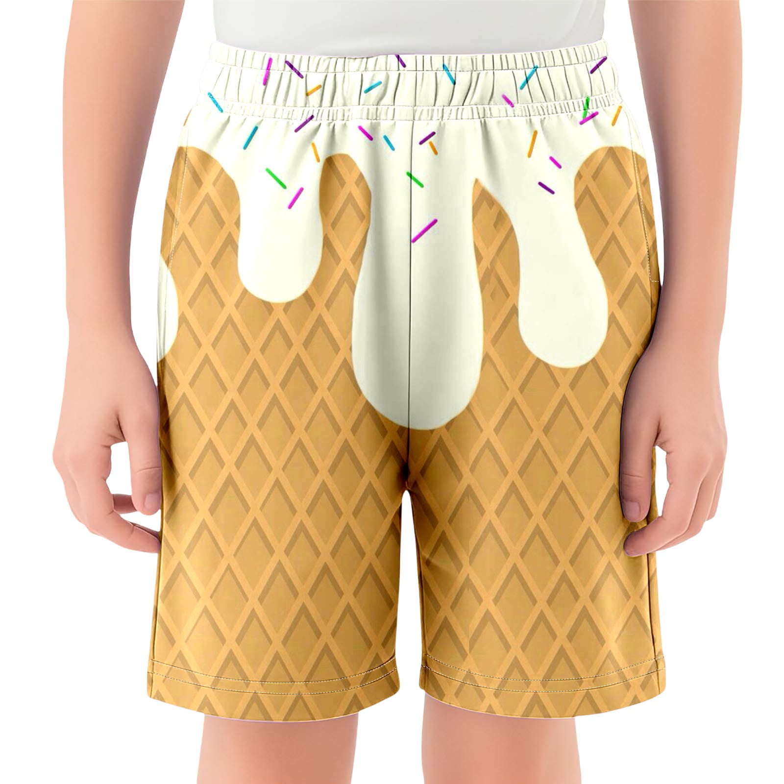LIIPEE Boys Shorts Summer Fashion Cute Waffle Ice Cream Printed Stretch ...