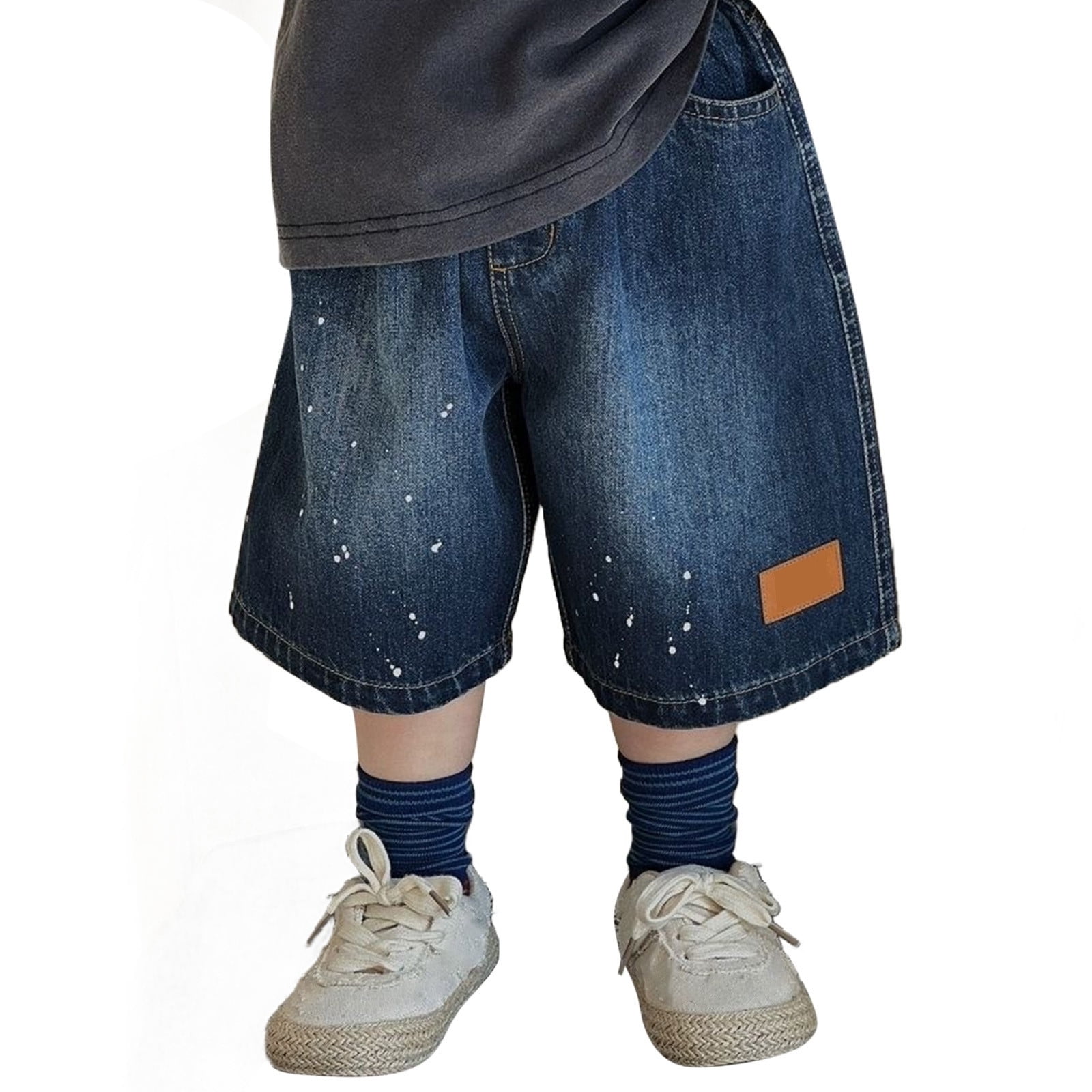 LIIPEE Girls Boys Jeans Shorts Elastic Waist Wide Leg Work Denim Shorts ...