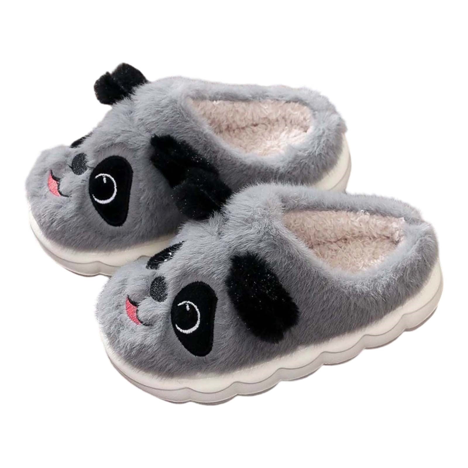 LIIPEE Girls Boys Plush Slippers Warm Cartoon Animal Closed Toe Non ...