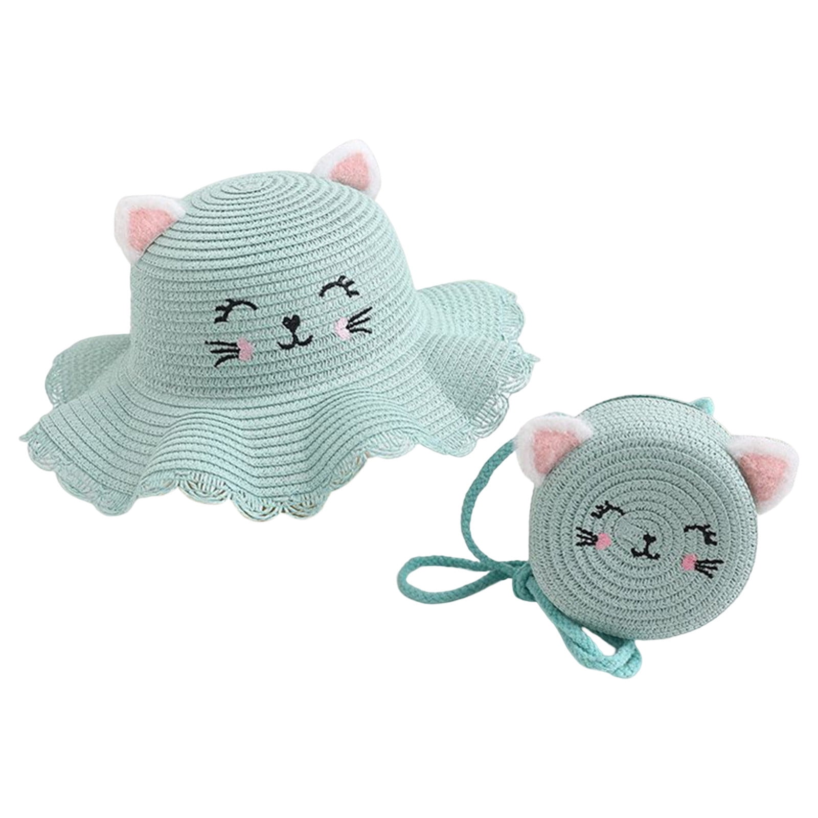 LIIPEE Girls Boys Straw Cap Summer Comfort Cartoon Wide Brim Sunscreen ...