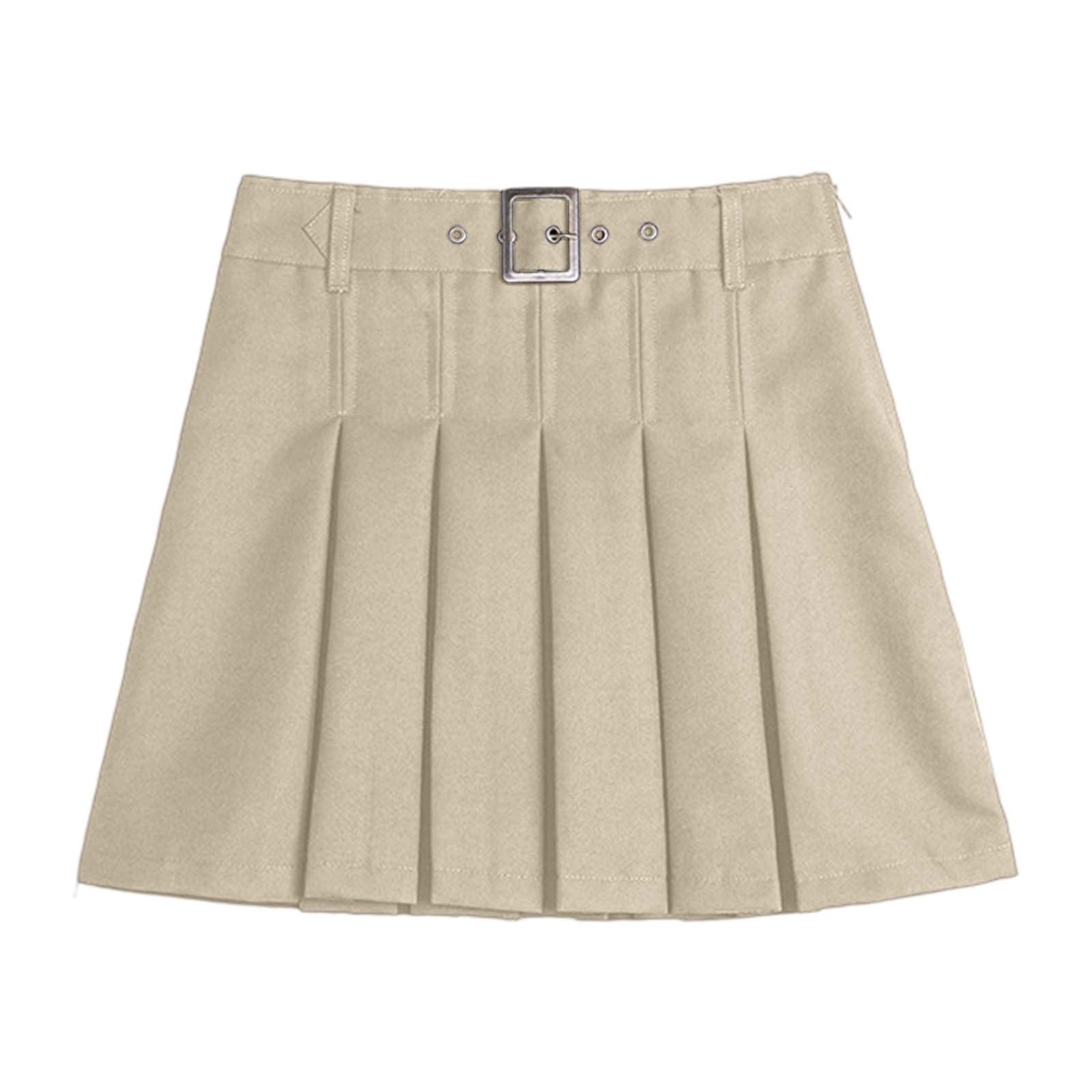LIIPEE Girls School Uniform Pleated Skirts Solid Color High Waisted ...