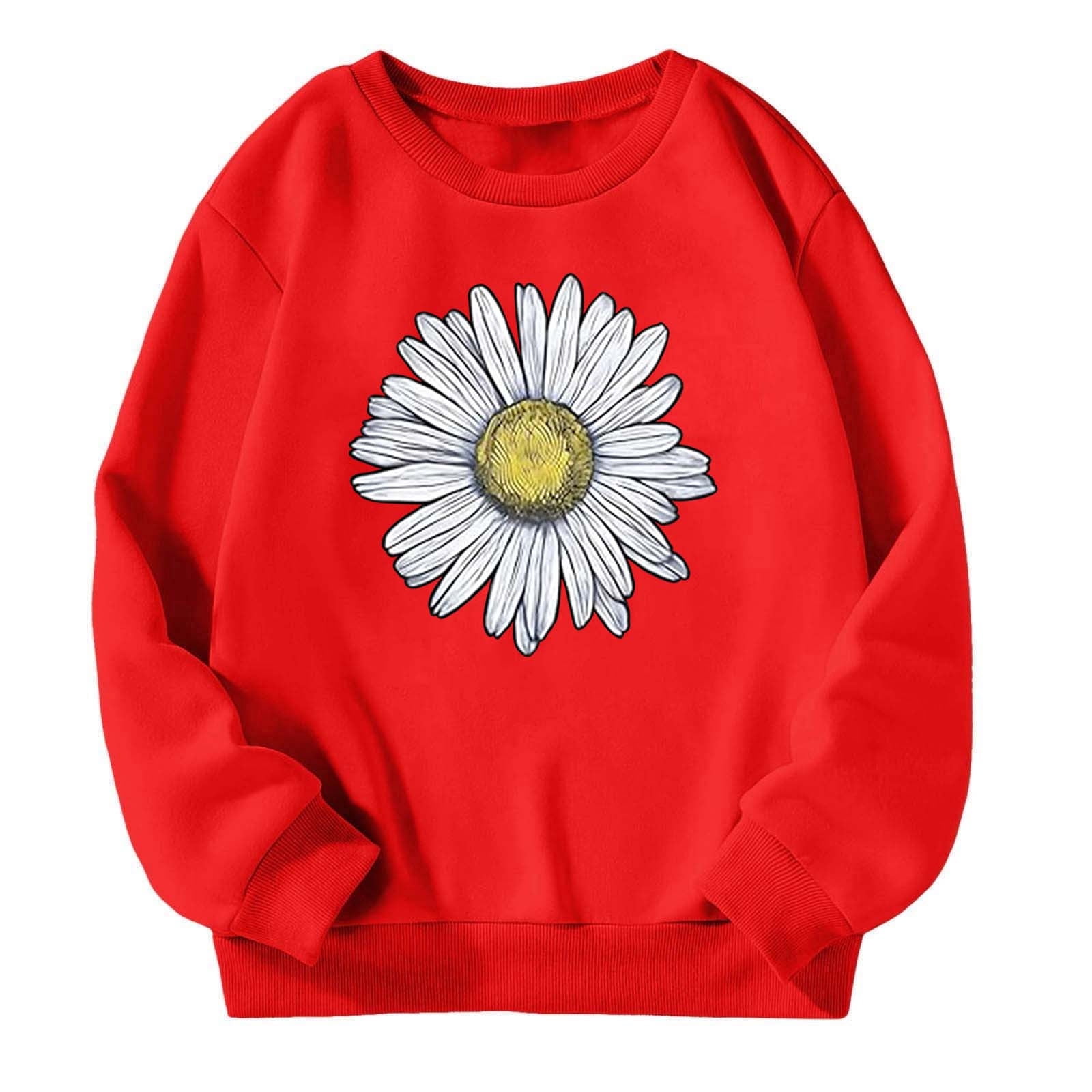 LIIPEE Girls Sweatshirts Cartoon Flower Printed Long Sleeve Round Neck ...