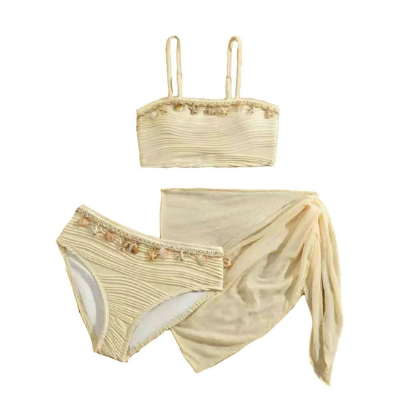 LIIPEE Girls Swimwear Bikini Solid Color Sleeveless Bathing Suit With ...