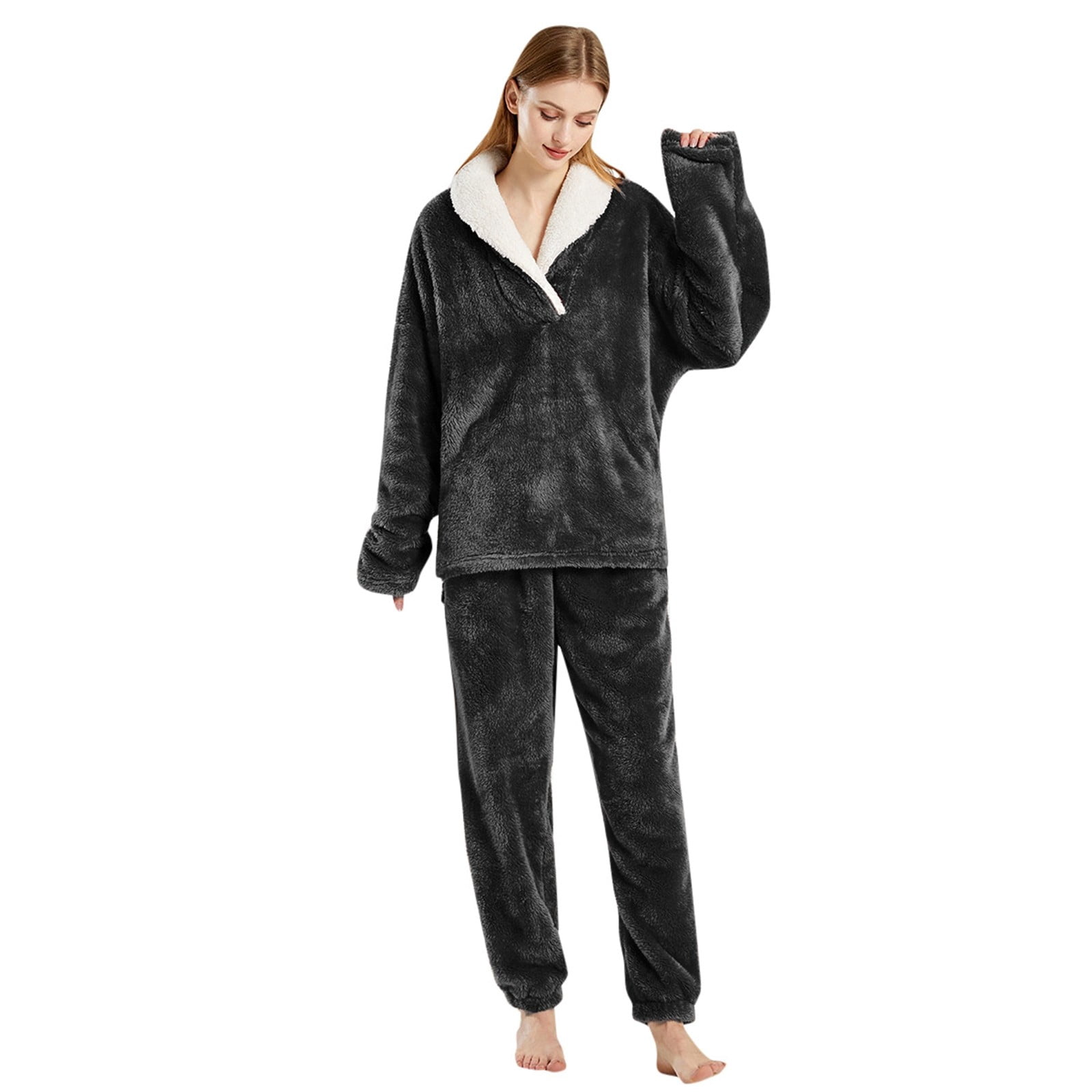 LIIPEE Pajamas For Women Sets Solid Color Plus Size Loose Fit Long ...