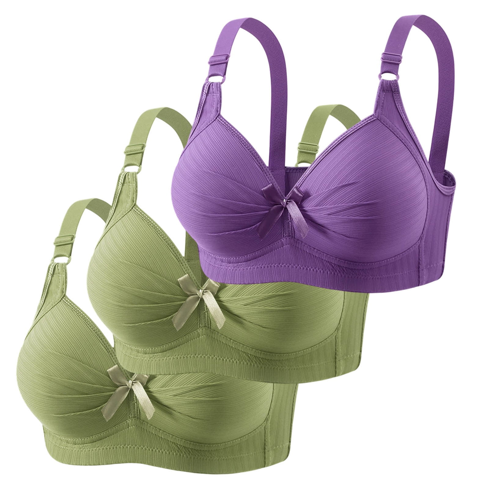 LIIPEE Women Bras 3 Pack Solid Color Plus Size Bowknot Full Coverage ...
