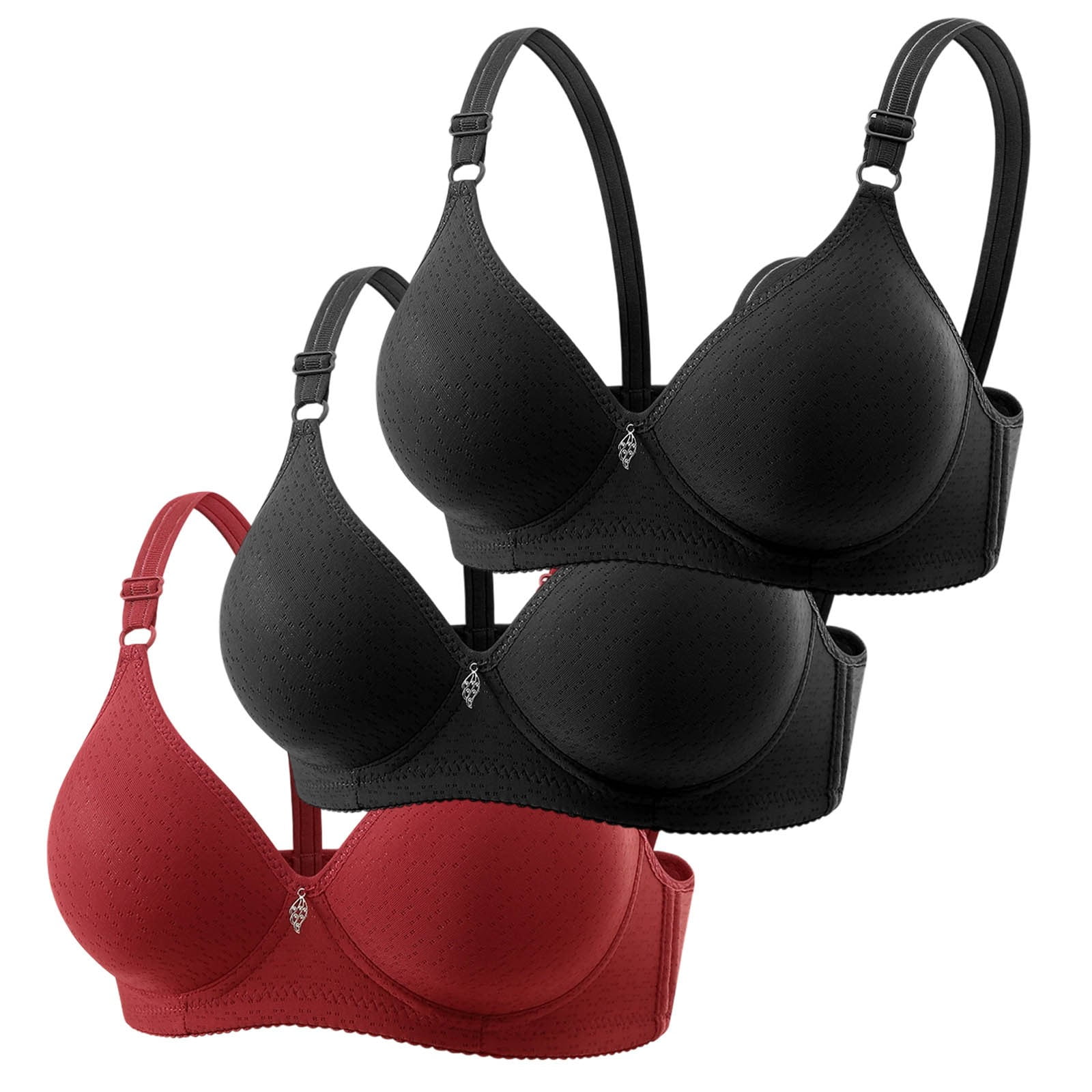 LIIPEE Women Bras 3 Pack Solid Color Plus Size Full Coverage Underwire ...