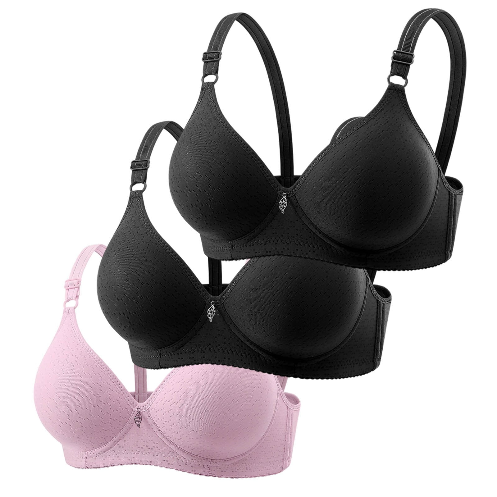 LIIPEE Women Bras 3 Pack Solid Color Plus Size Full Coverage Underwire ...