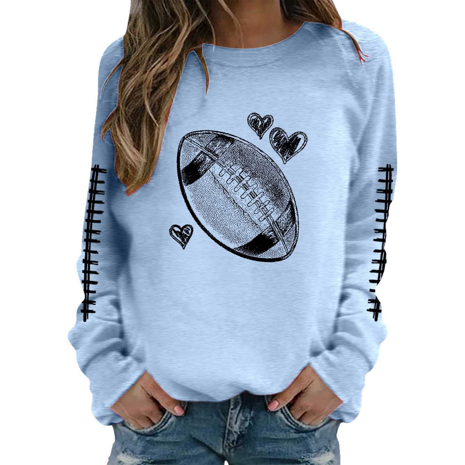 LIIPEE Women Hoodless Cartoon Love Heart Football Printed Long Sleeve ...