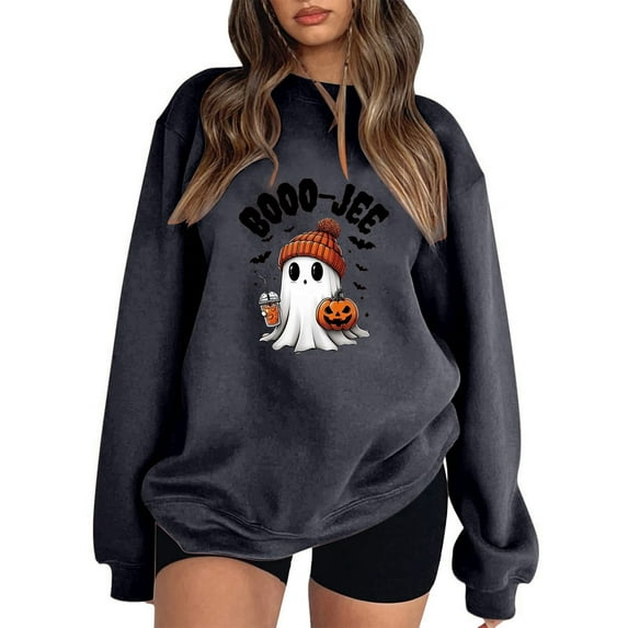 LIIPEE Women Hoodless Halloween Cartoon Ghost Pumpkin Letter Printed ...