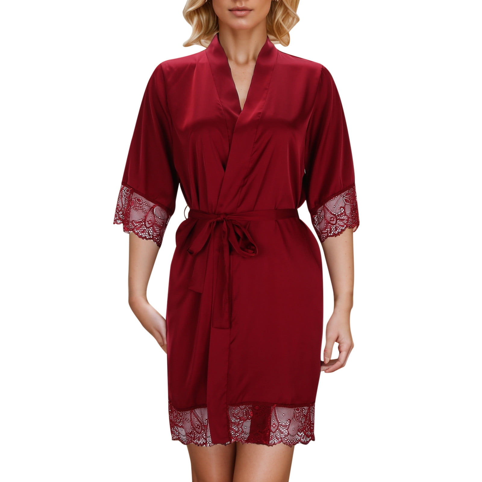 LIIPEE Women Sleepwear Nightgown Comfortable Pajamas Solid Color Lace ...