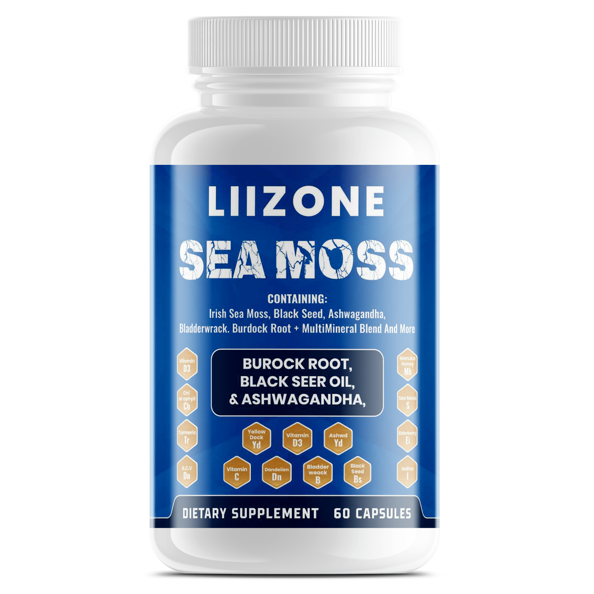 LIIZONE Sea Moss Complex, 60 Capsules with Black Seed Oil, Ashwagandha ...