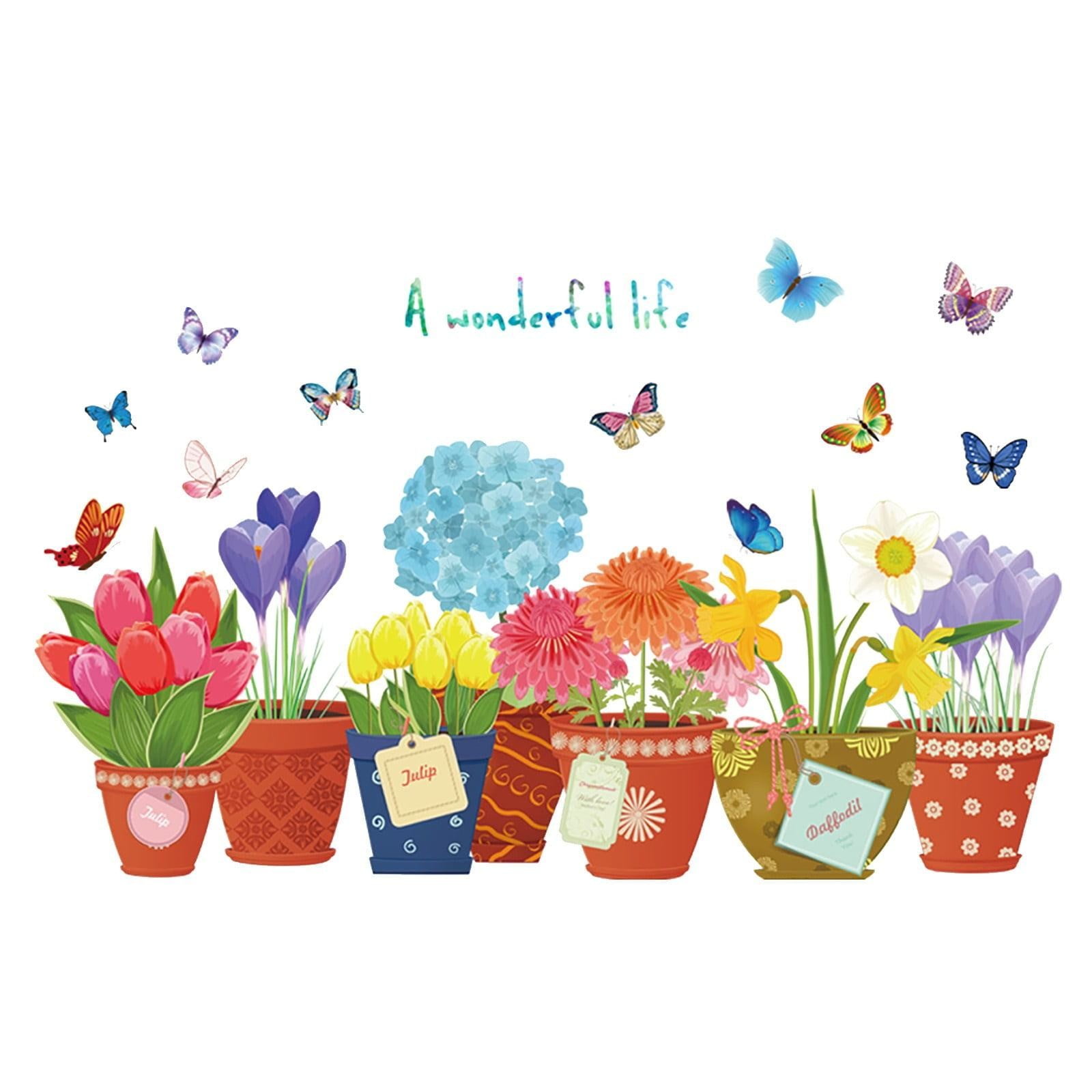 LIJCC Colorful Butterfly Potted Wall Sticker,Tiles for Kids Bedroom ...