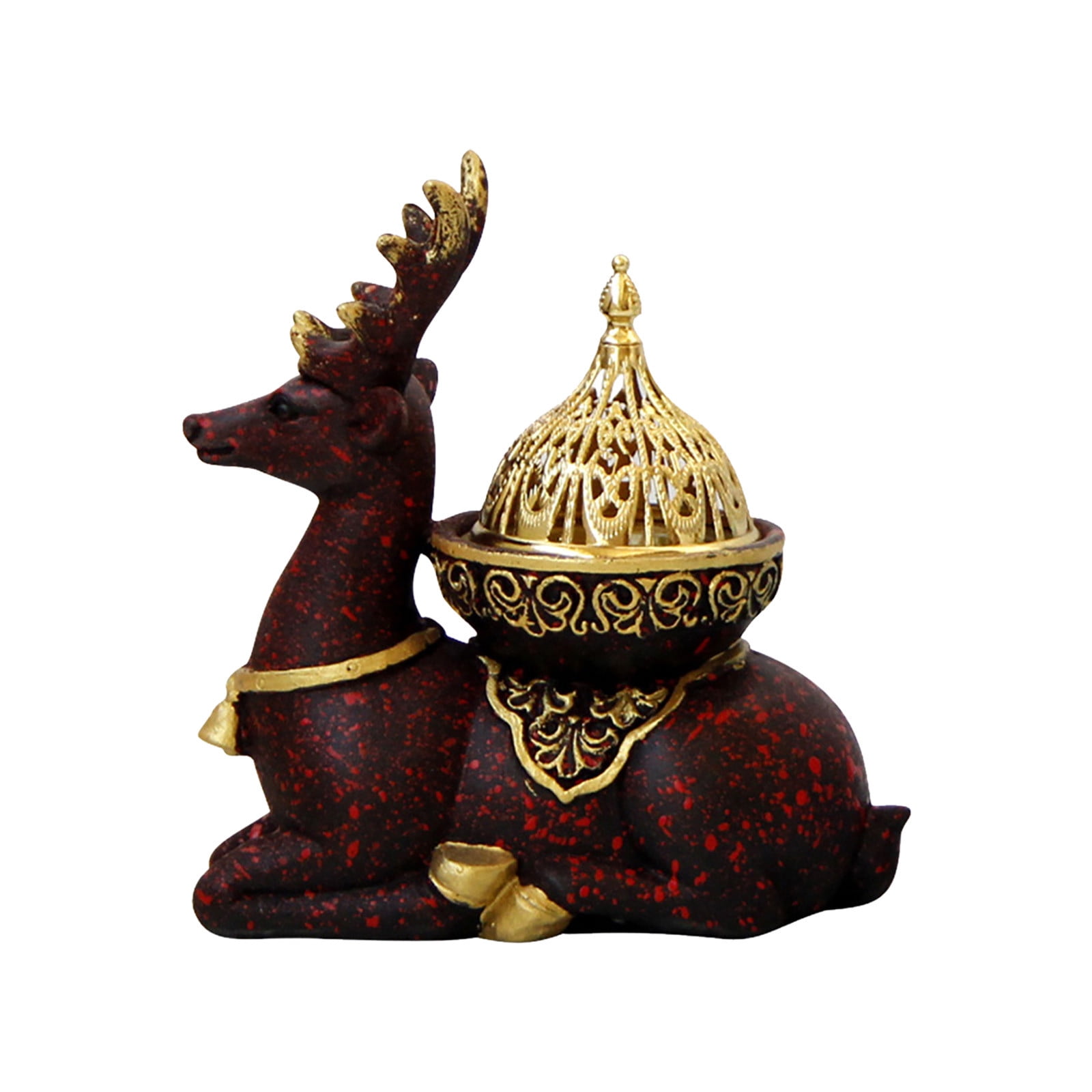 LIJCC Colorful Marble Textured Resin Reindeer Gold Metal Incense Burner ...