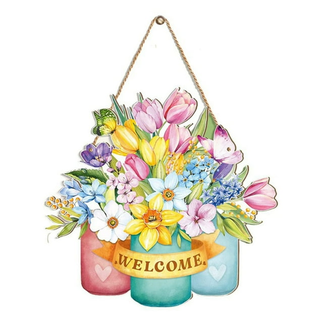 LIJCC Flower Color Printed Welcome Sign Door Panel Colorful Flowers ...