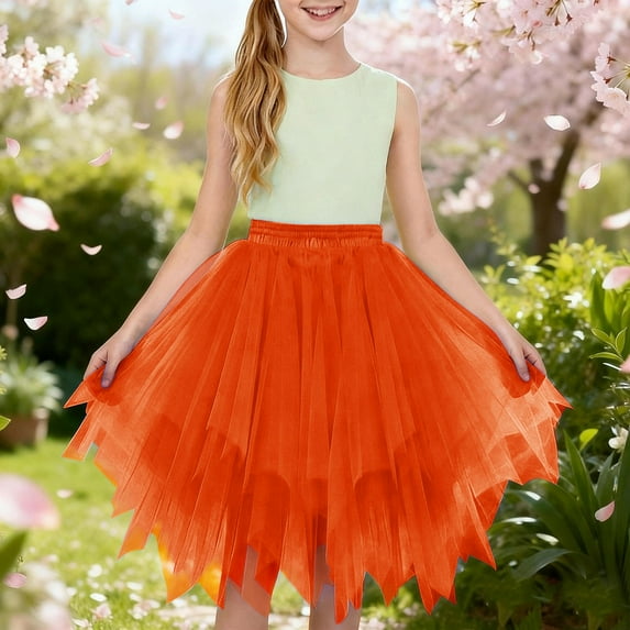 LIJCC Girls' Bright Orange Multi-Layer Tulle Tutu Skirt - Elastic Waist ...