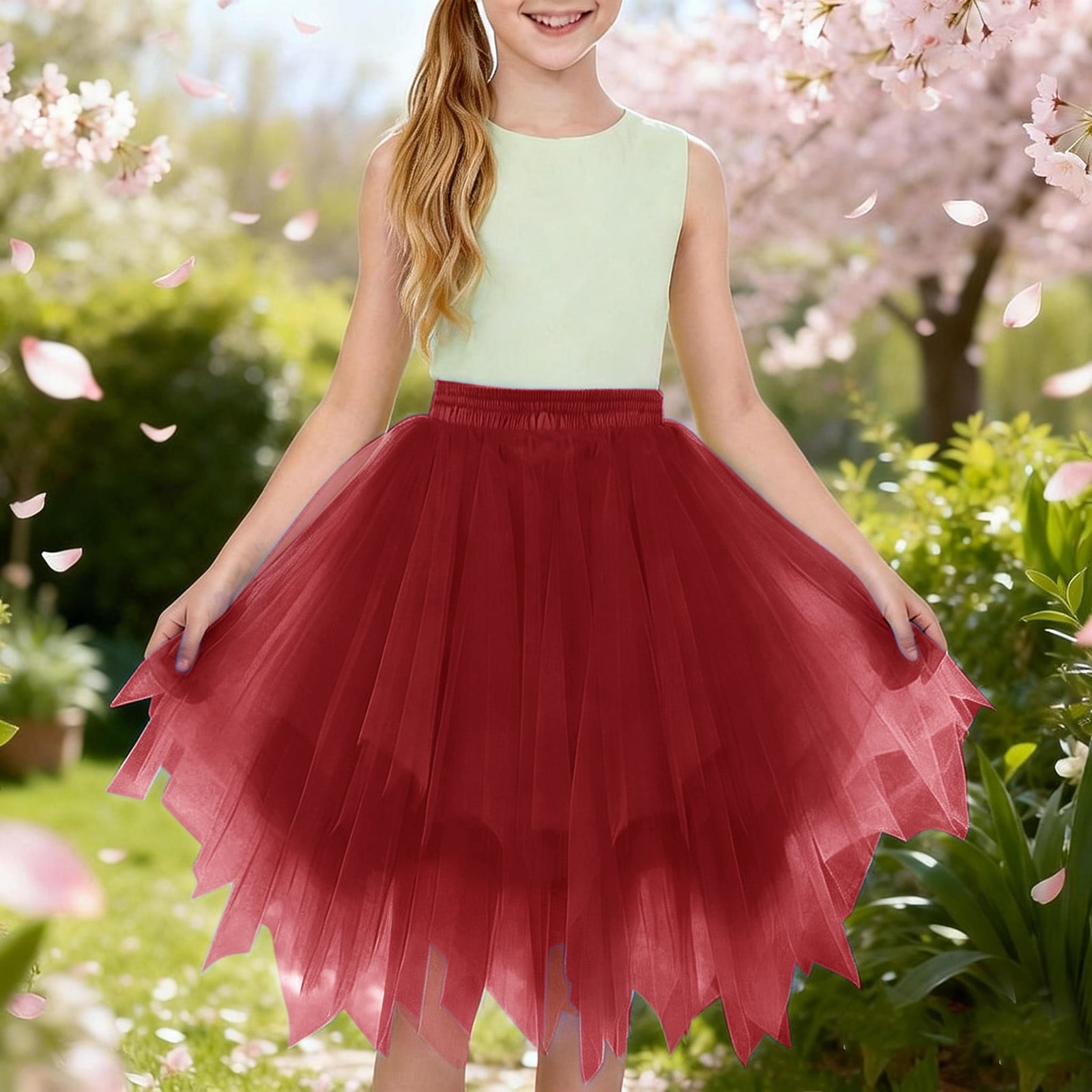 LIJCC Girls' Bright Orange Multi-Layer Tulle Tutu Skirt - Elastic Waist ...