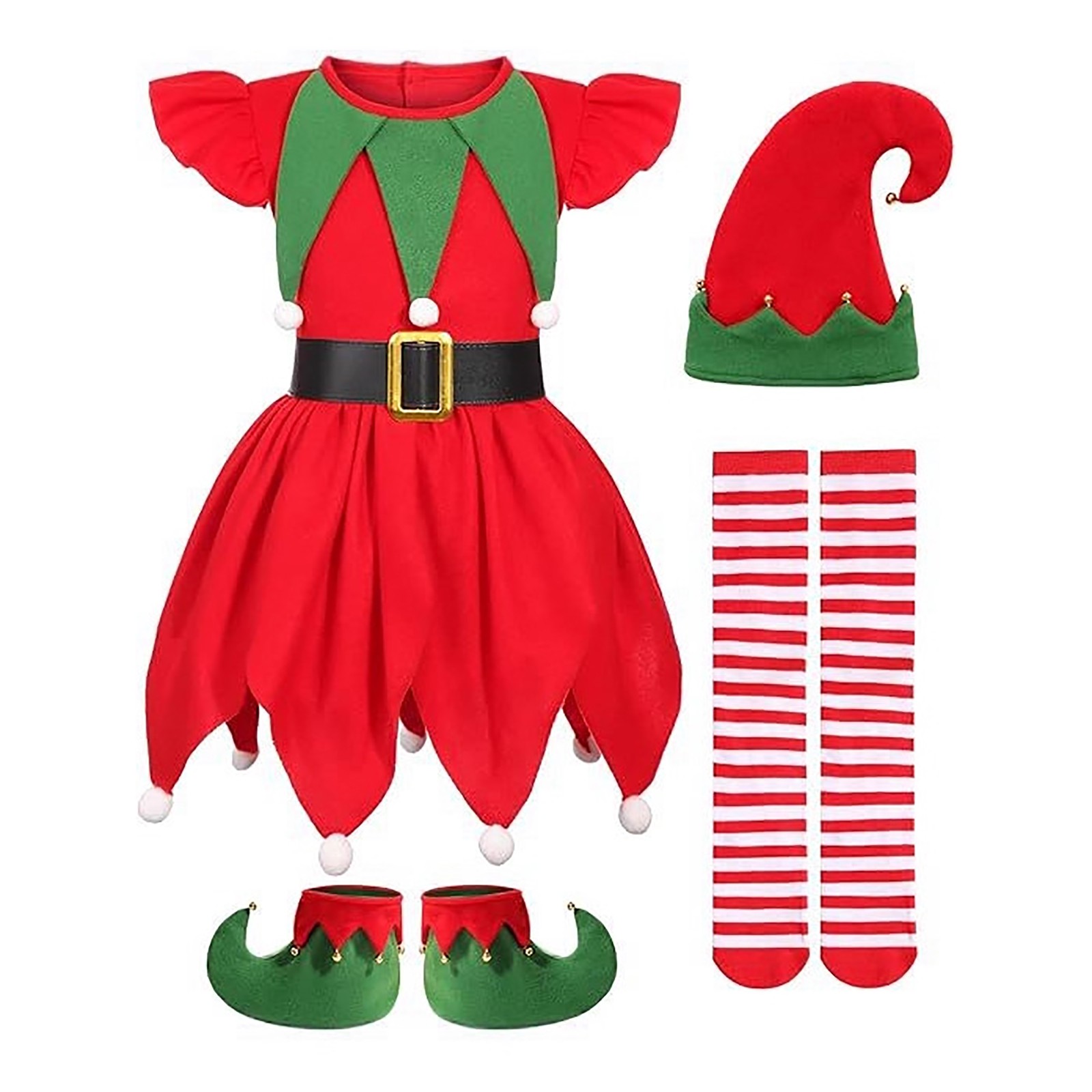 LIJCC Girls Christmas Holiday Dress Up Outfit Elf Costume Santa's ...