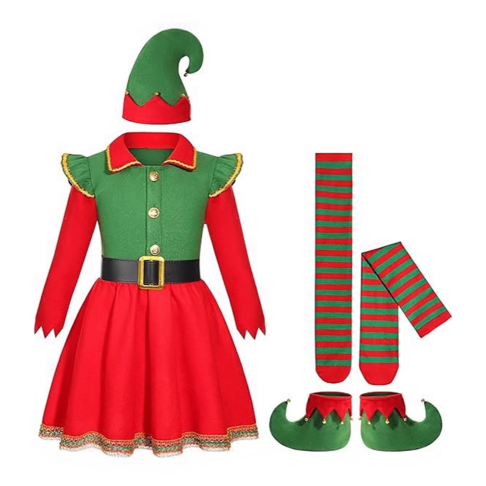 LIJCC Girls Christmas Holiday Dress Up Outfit Elf Costume Santa's ...