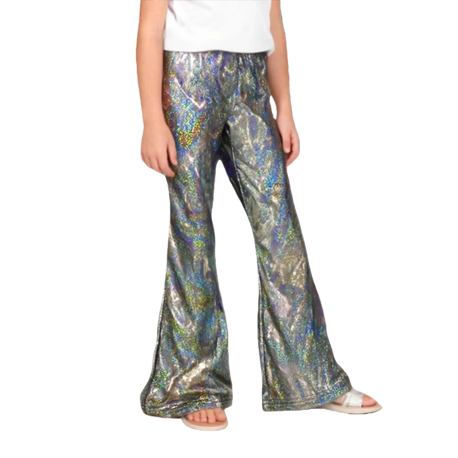 LIJCC Girls Sequin Pants Metallic Flare Leggings Disco Stage Pants ...