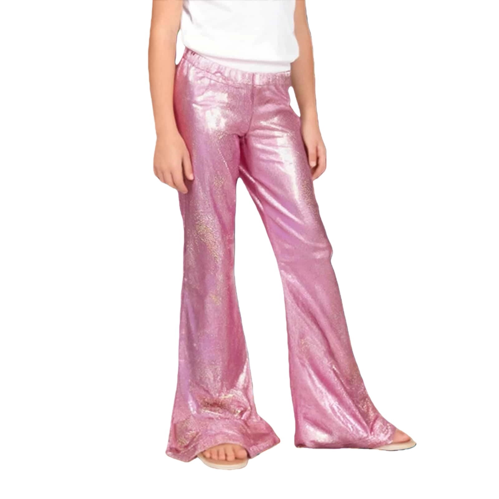 LIJCC Girls Sequin Pants Metallic Flare Leggings Disco Stage Pants ...