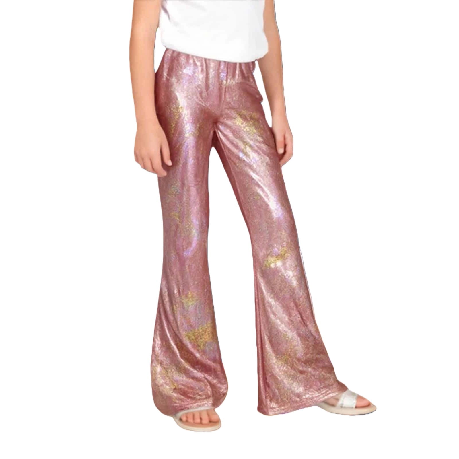 LIJCC Girls Sequin Pants Metallic Flare Leggings Disco Stage Pants ...