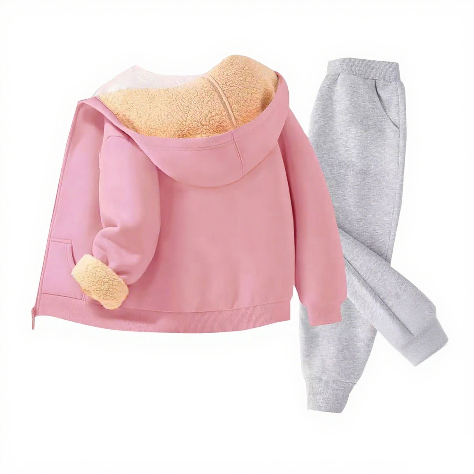 LIJCC Girls' Sweat Suit Set 2 Piece Winter Fluffy Loose Casual Fleece ...