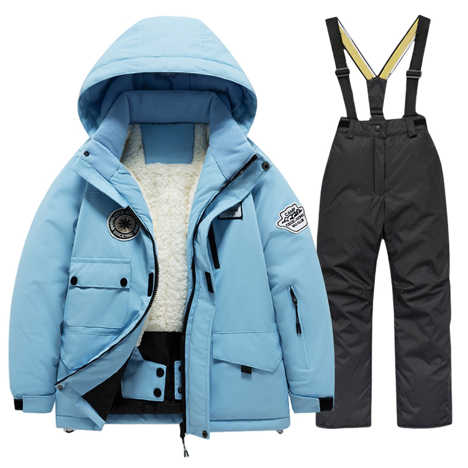 LIJCC Kids 2 Piece Ski Suit Boys/Girls Thicken Warm Hooded Full Zip ...