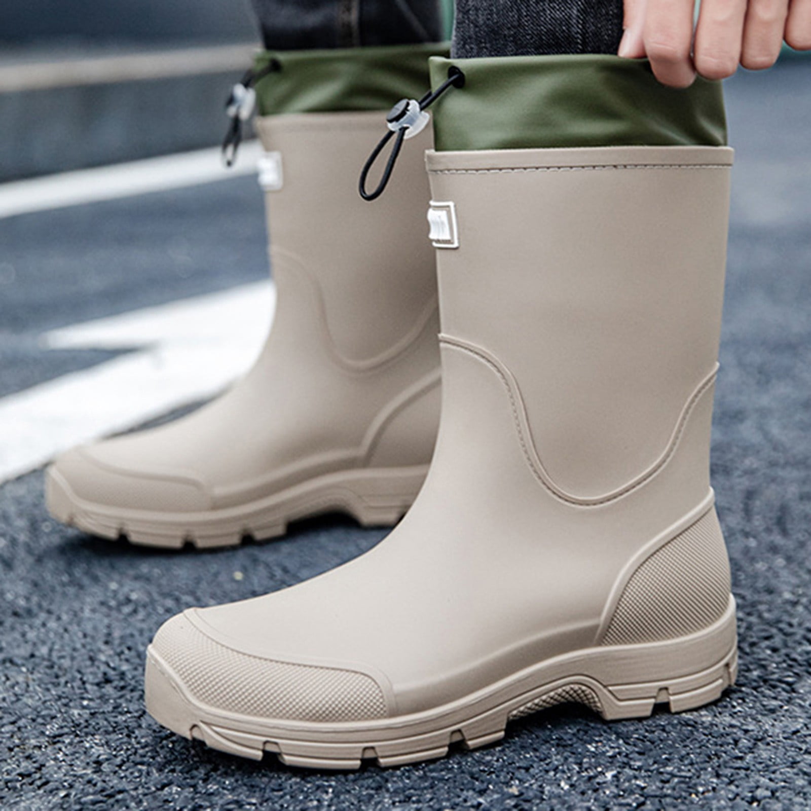 LIJCC Mens Rain Boots Stylish Mid-Tube Water Boots Waterproof PVC ...