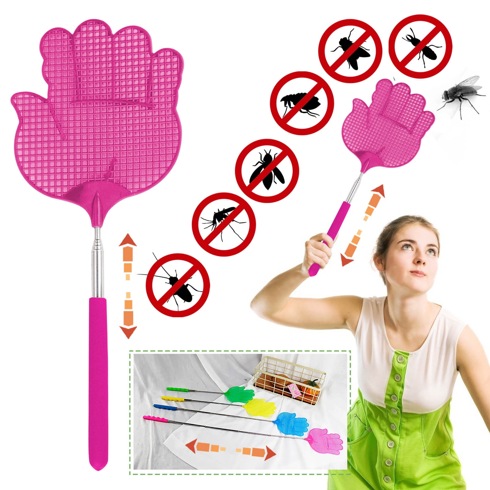 LIJCC Retractable Fly Swatter,Strong Swatter Handle Portable Telescopic ...