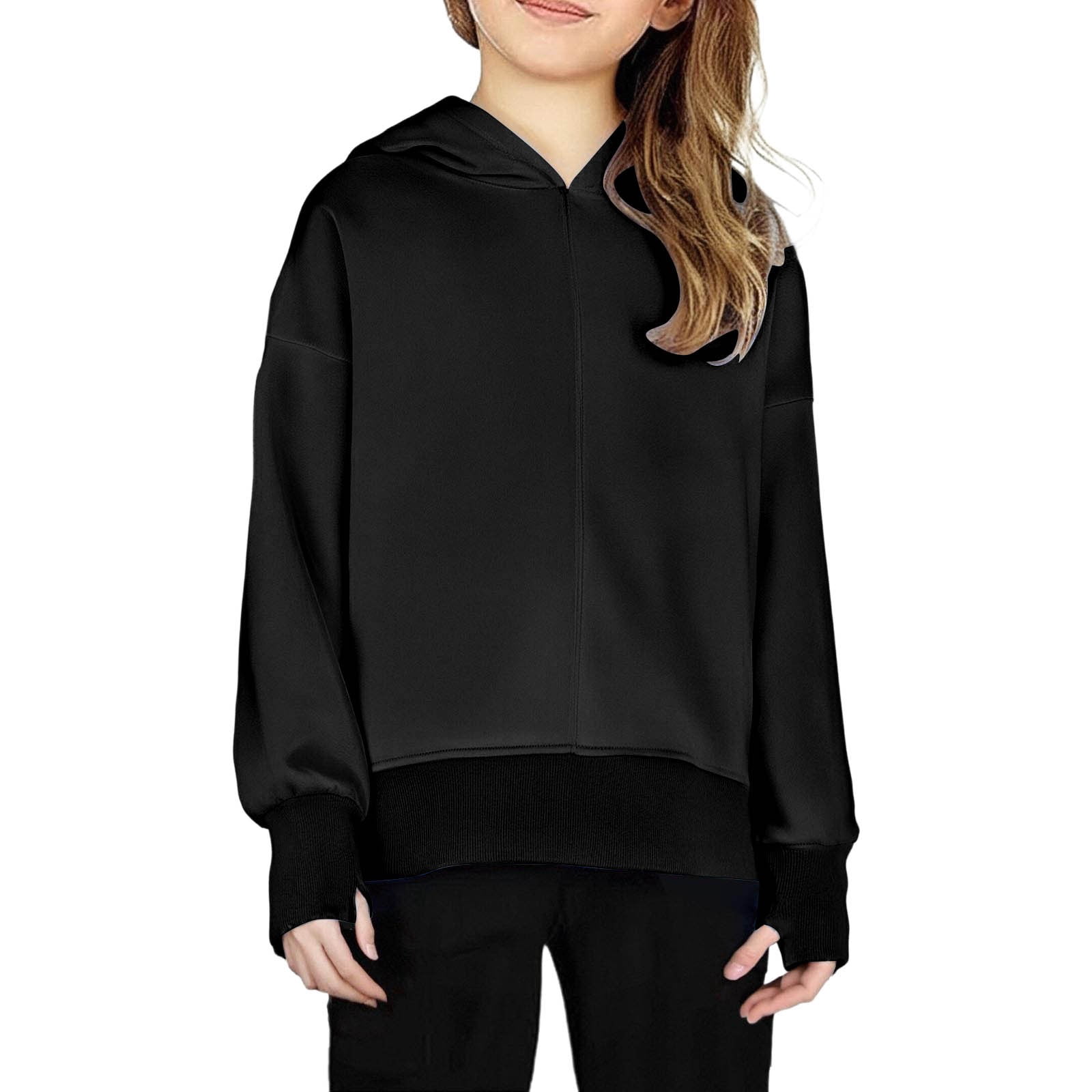 LIJCC Teen Girls Thumb Hole Split Hoodies Kids Long Sleeve Fleece Side ...